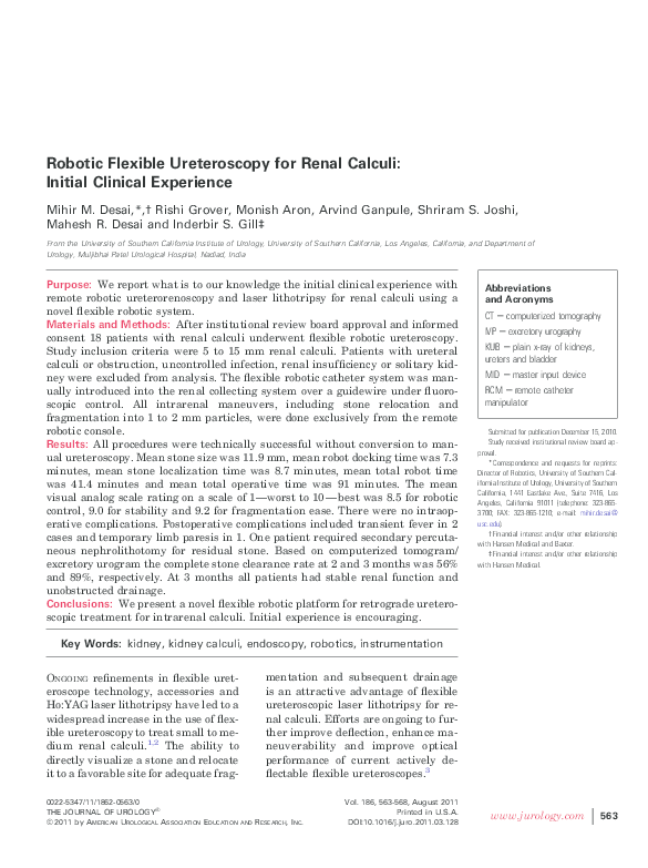 (PDF) Robotic Flexible Ureteroscopy for Renal Calculi: Initial Clinical ...