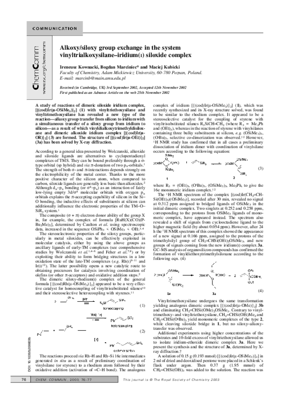 (PDF) Alkoxy/siloxy group exchange in the system vinyltrialkoxysilane ...