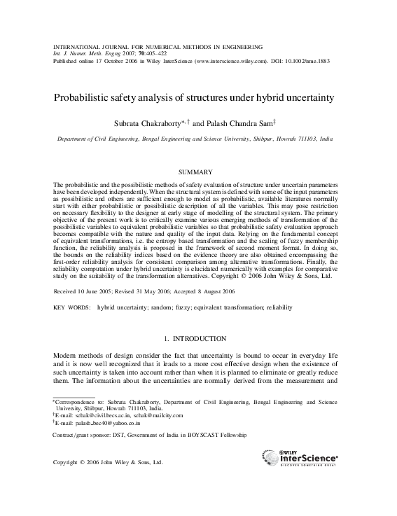 (PDF) Probabilistic safety analysis of structures under hybrid uncertainty