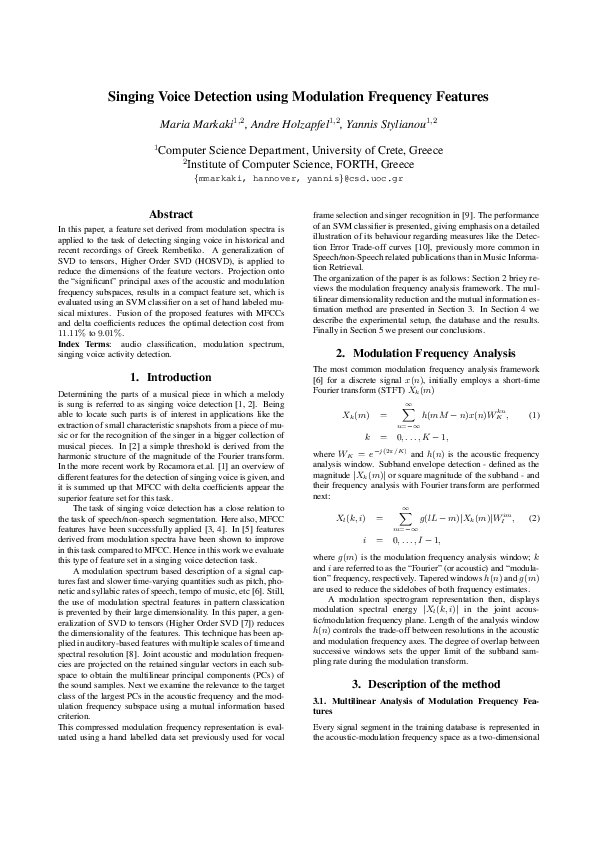 Singing Voice Detection Using Modulation Frequency Features