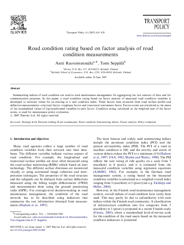 (PDF) Road condition rating based on factor analysis of road condition ...