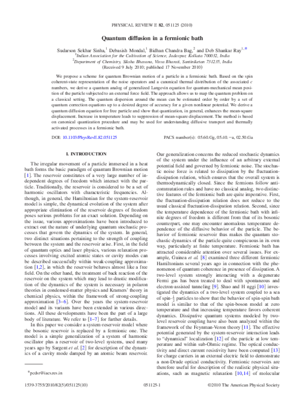 (PDF) Quantum diffusion in a fermionic bath