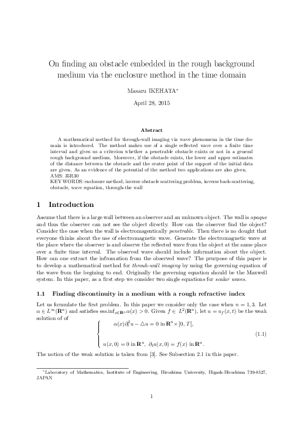 (PDF) On finding an obstacle embedded in the rough background medium via the enclosure method in ...