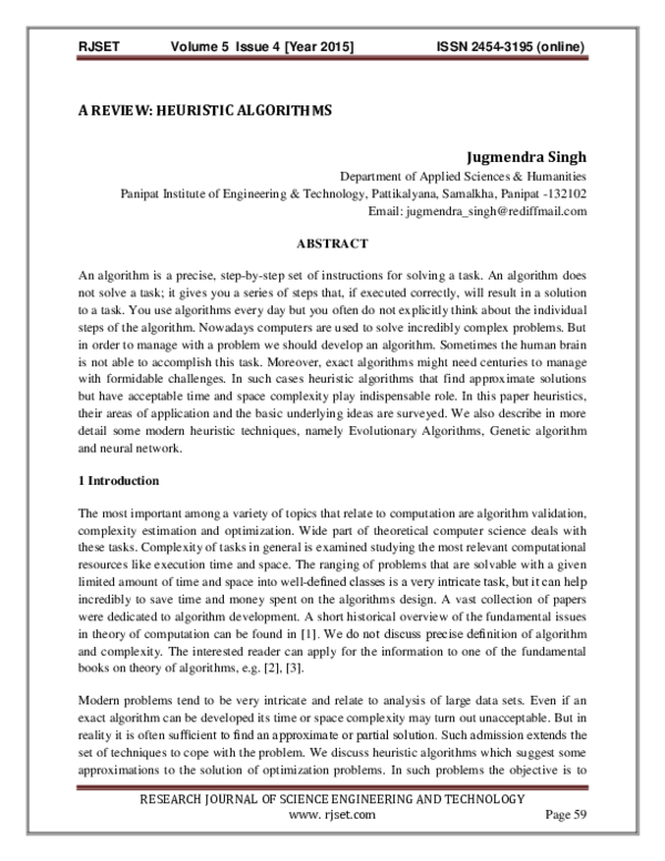 Pdf A Review Heuristic Algorithms