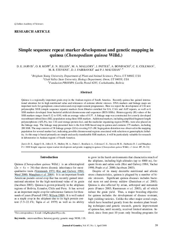 Pdf Simple Sequence Repeat Marker Development And Genetic Mapping In