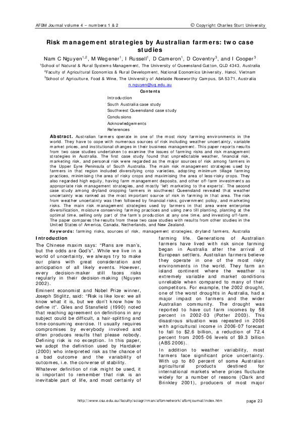 (PDF) Risk Management Strategies by Australian Farmers