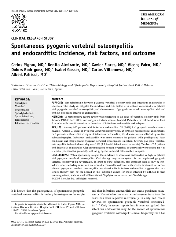 (PDF) Spontaneous pyogenic vertebral osteomyelitis and endocarditis ...