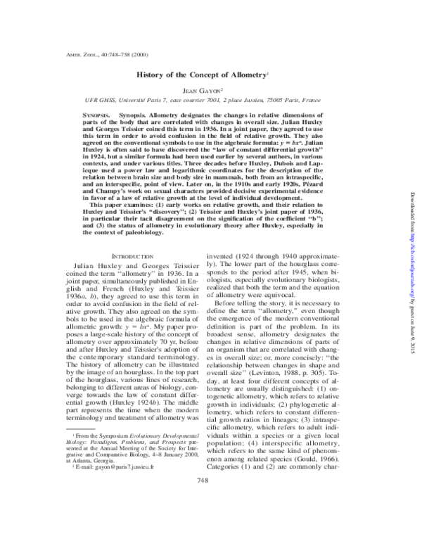 (PDF) History of the Concept of Allometry