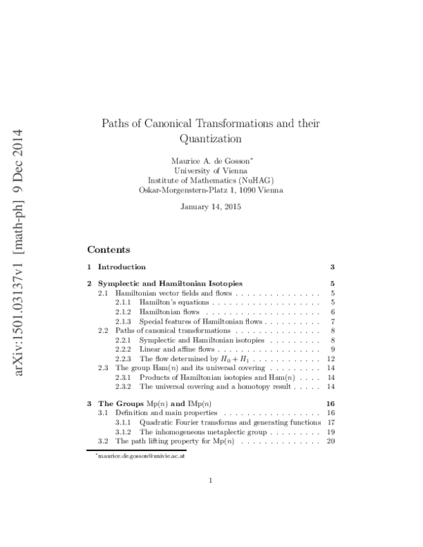 (PDF) Paths of Canonical Transformations and their Quantization