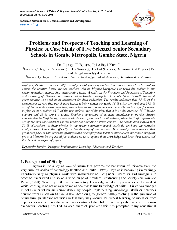 (PDF) Problems and Prospects of Teaching and Learning of Physics: A ...