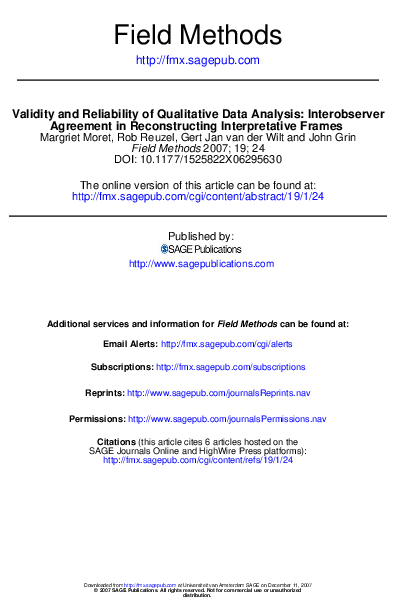(PDF) Validity and Reliability of Qualitative Data Analysis: Interobserver Agreement in ...