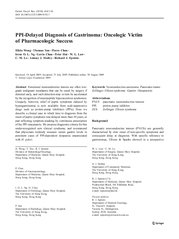(PDF) PPI-Delayed Diagnosis of Gastrinoma: Oncologic Victim of ...