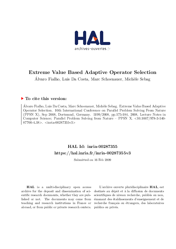 (PDF) Extreme Value Based Adaptive Operator Selection