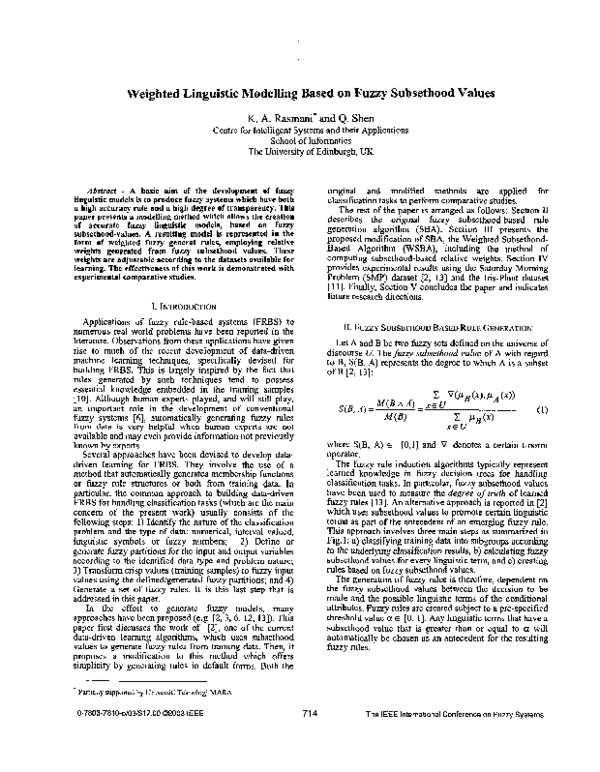 Pdf Weighted Linguistic Modelling Based On Fuzzy Subsethood Values