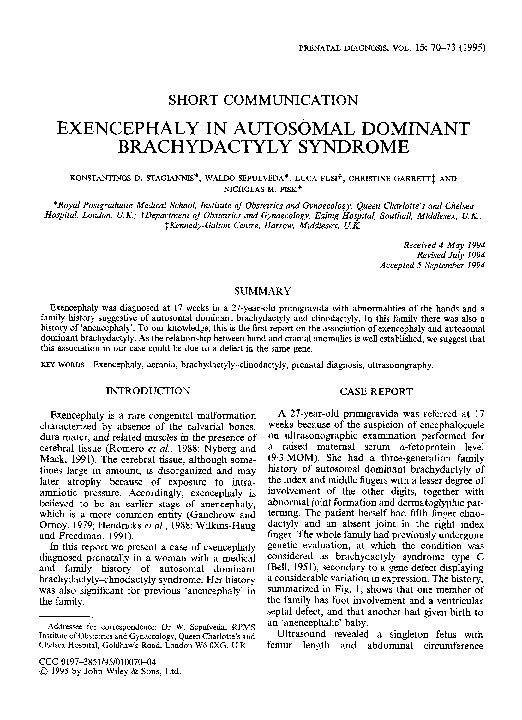 (PDF) Exencephaly in autosomal dominant brachydactyly syndrome