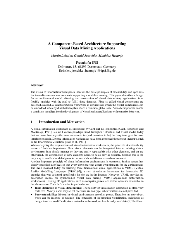 Pdf A Component Based Architecture Supporting Visual Data Mining Applications