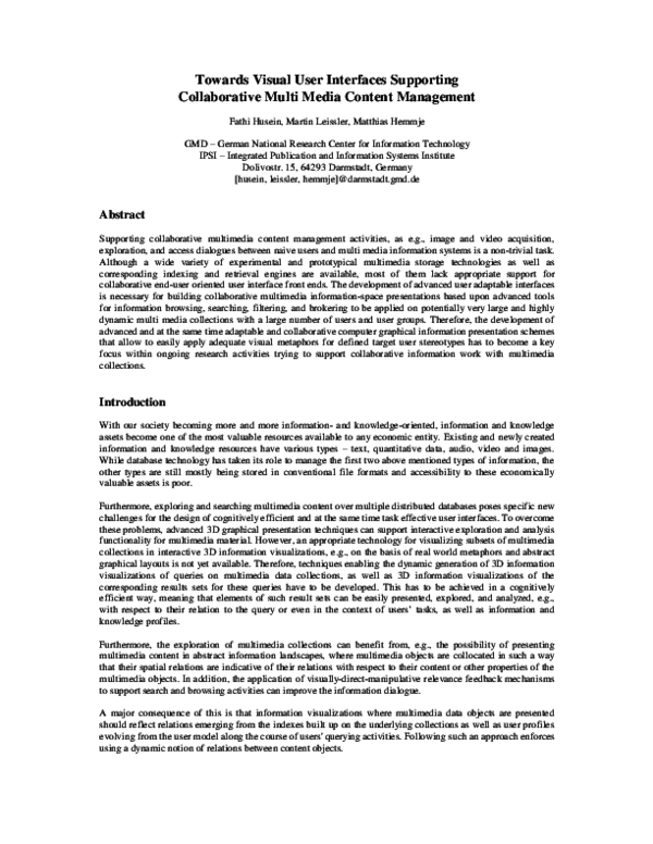 (PDF) Towards Visual User Interfaces Supporting Collaborative Multi Media Content Management