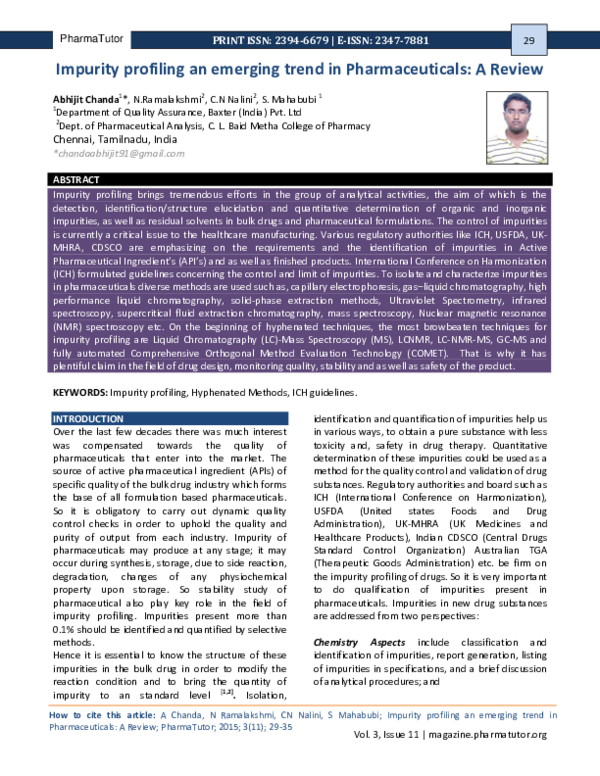 (PDF) Impurity profiling an emerging trend in Pharmaceuticals: A Review