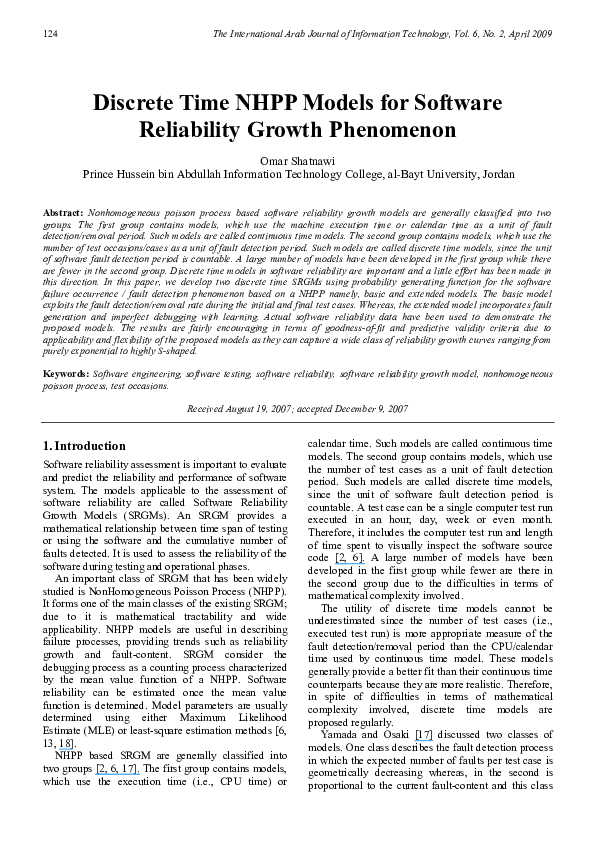 (PDF) Discrete Time NHPP Models for Software Reliability Growth Phenomenon