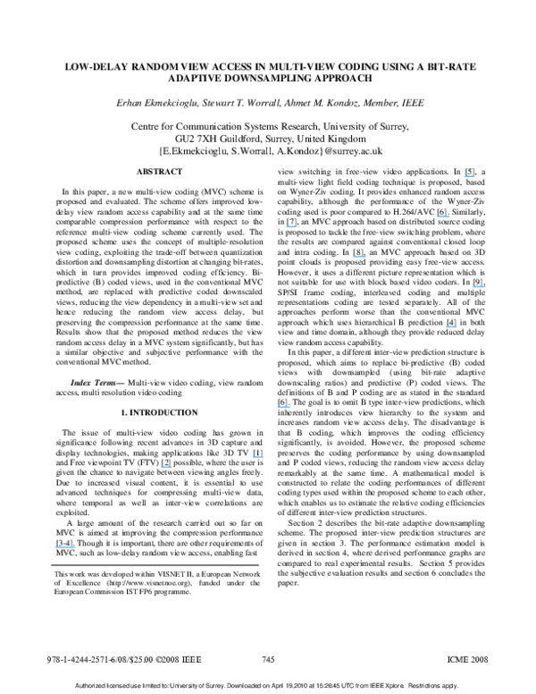 Pdf Low Delay Random View Access In Multi View Coding Using A Bit Rate Adaptive Downsampling