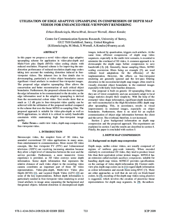 (PDF) Utilisation of edge adaptive upsampling in compression of depth map videos for enhanced ...