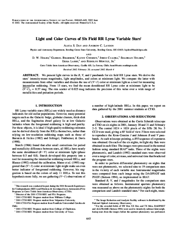 (PDF) Light and Color Curves of Six Field RR Lyrae Variable Stars