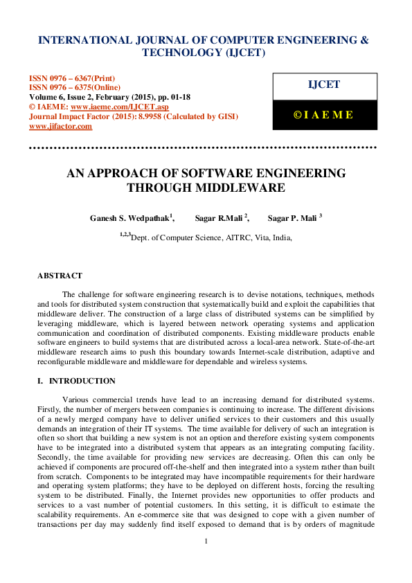 (PDF) AN APPROACH OF SOFTWARE ENGINEERING THROUGH MIDDLEWARE