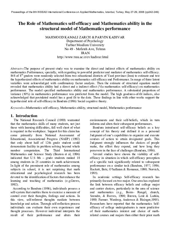 (PDF) The Role of Mathematics self-efficacy and Mathematics ability in ...