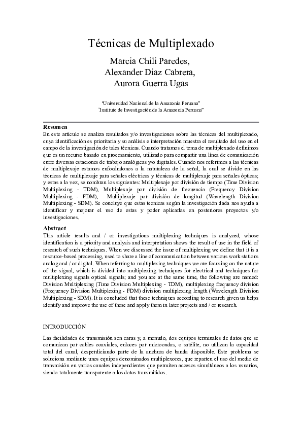 (DOC) Técnicas de Multiplexado