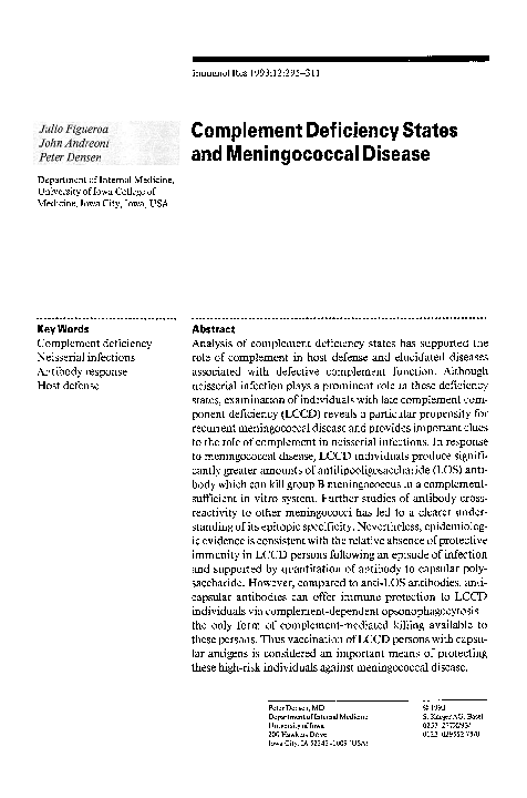 (PDF) Complement deficiency states and meningococcal disease