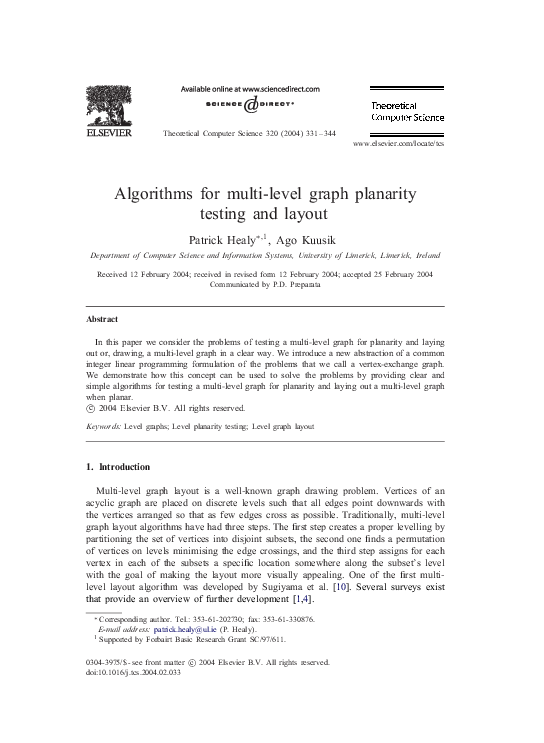(PDF) Algorithms for multi-level graph planarity testing and layout