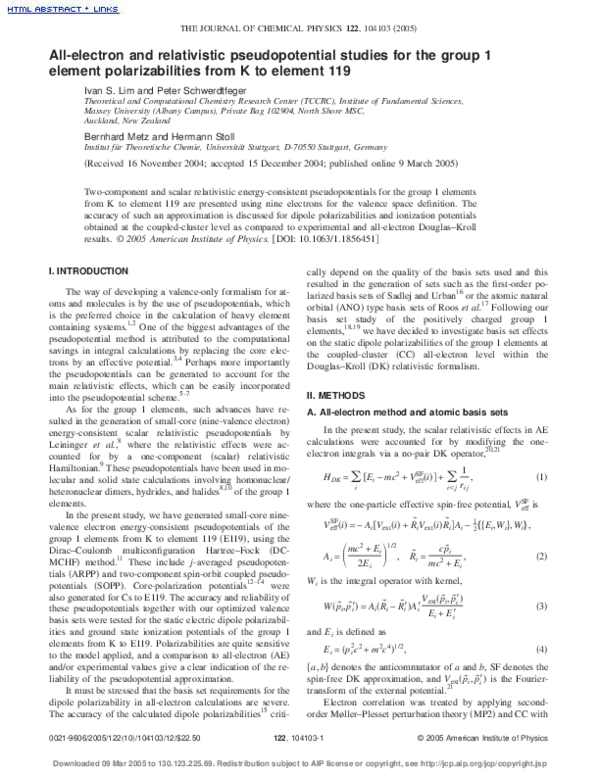 (PDF) All-electron and relativistic pseudopotential studies for the group 1 element ...