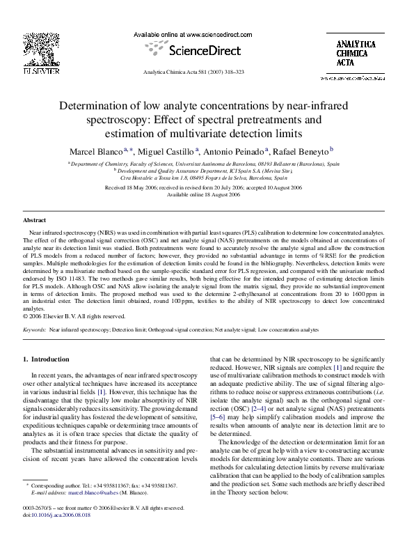 (PDF) Determination of low analyte concentrations by near-infrared spectroscopy: Effect of ...