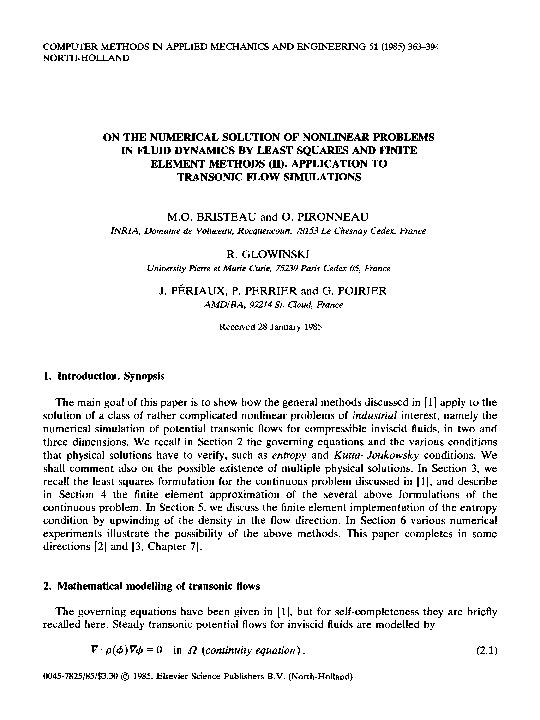 (PDF) On the numerical solution of nonlinear problems in fluid dynamics by least squares and ...