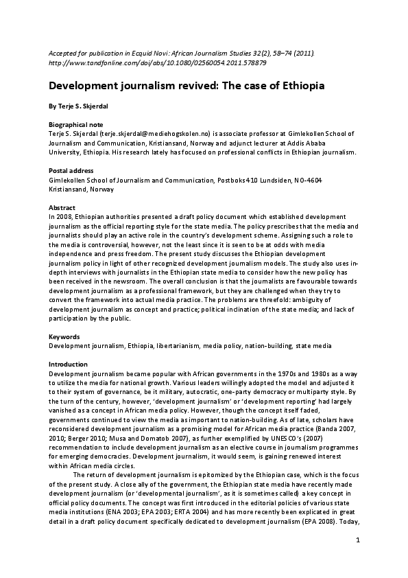 (PDF) Development journalism revived: The case of Ethiopia