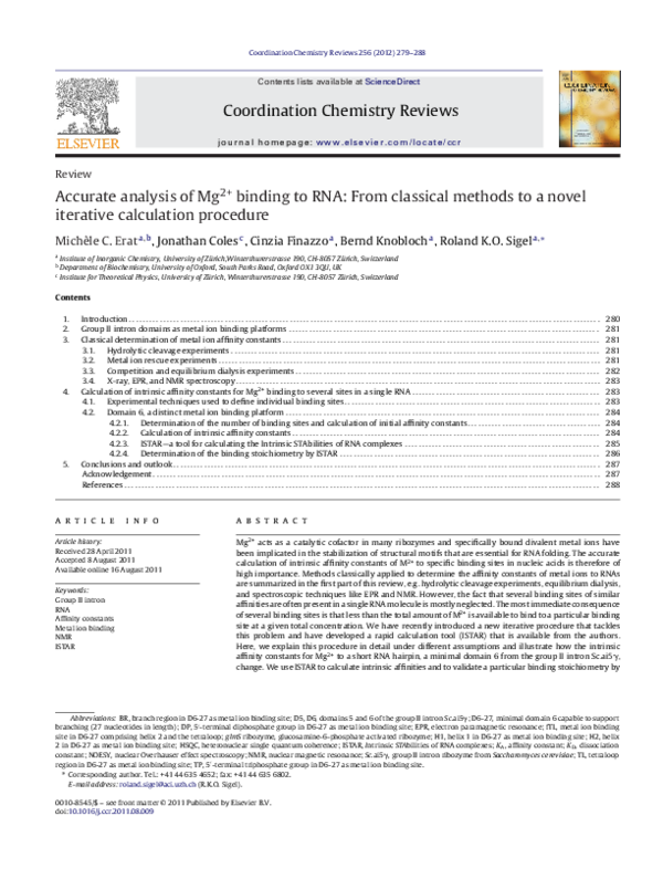 (PDF) Accurate analysis of Mg2+ binding to RNA: From classical methods ...