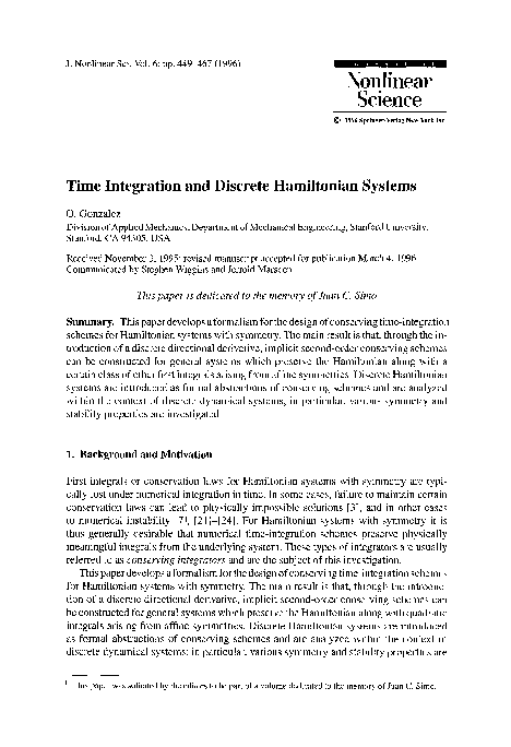 (PDF) Time Integration and Discrete Hamiltonian Systems