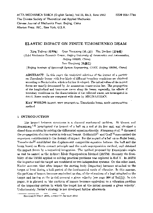 (PDF) Elastic impact on finite Timoshenko beam