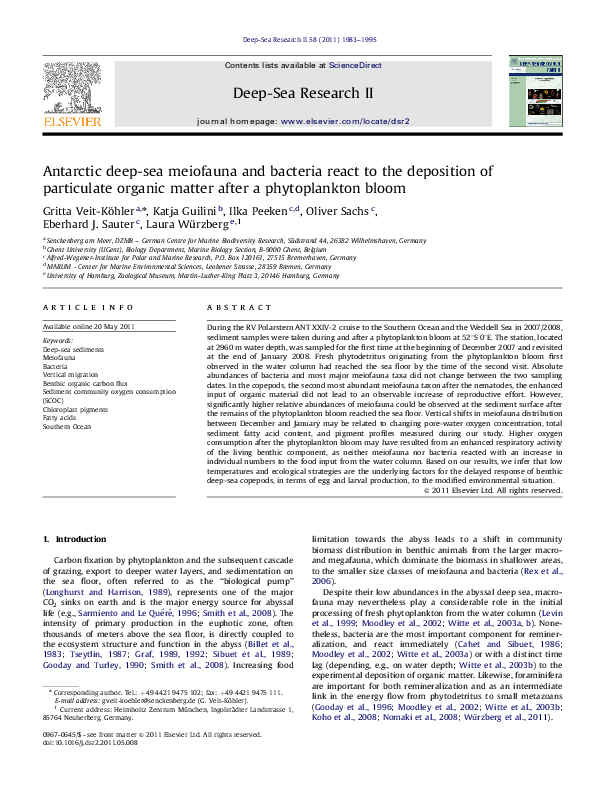 (PDF) Antarctic deep-sea meiofauna and bacteria react to the deposition ...