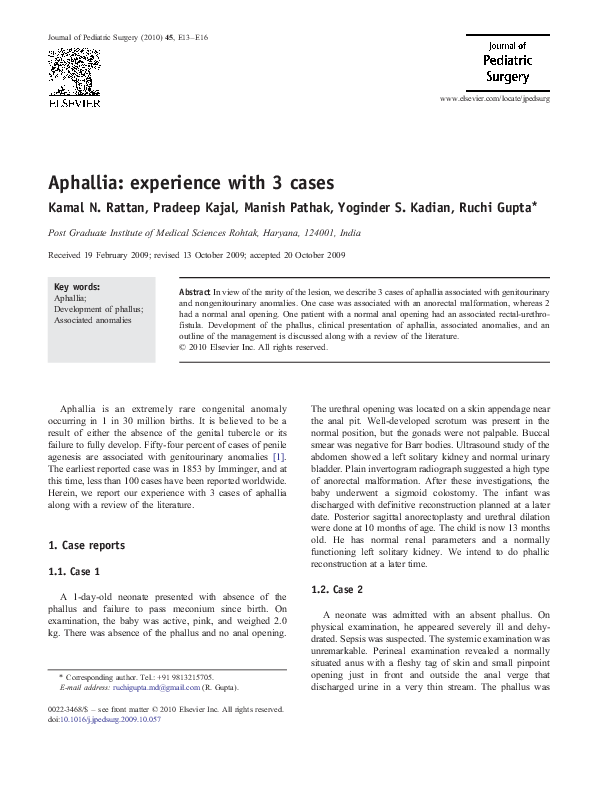 (PDF) Aphallia: experience with 3 cases
