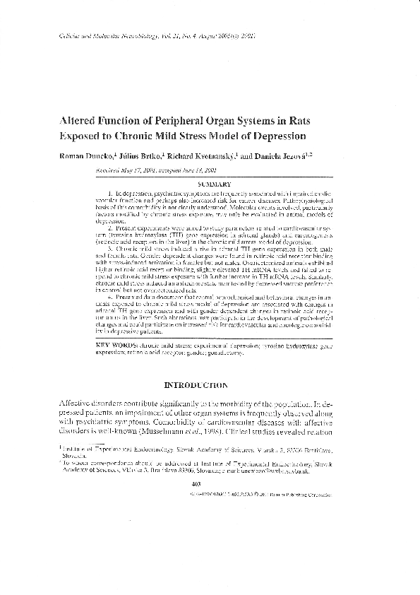 (PDF) Altered Function of Peripheral Organ Systems in Rats Exposed to ...