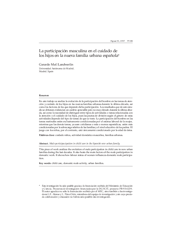 (PDF) La participaci n masculina en el cuidado de los hijos en la nueva familia urbana espa ola