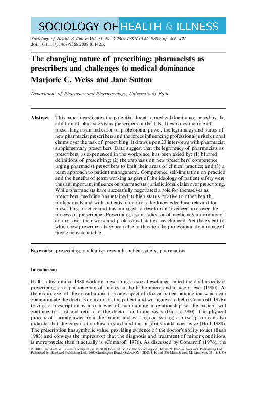 (PDF) The changing nature of prescribing: pharmacists as prescribers ...