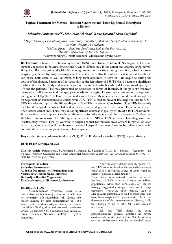 (PDF) Topical Treatment for Stevens -Johnson Syndrome and Toxic Epidermal Necrolysis: A Review