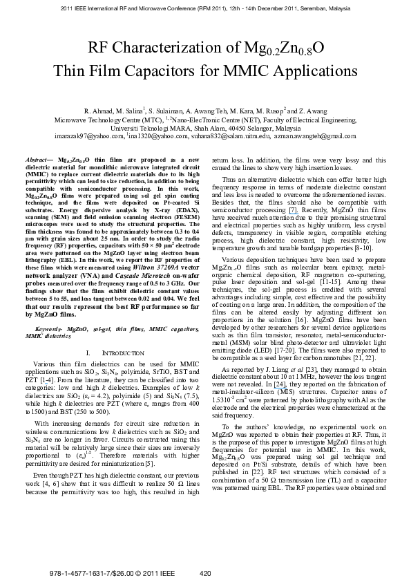 (PDF) RF characterization of Mg0.2Zn0.8O thin film capacitors for MMIC ...