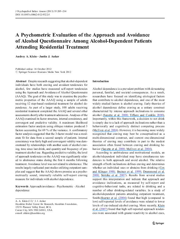 (PDF) A Psychometric Evaluation of the Approach and Avoidance of ...