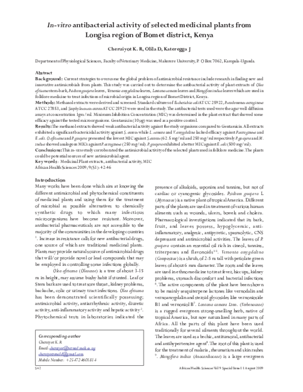(PDF) In-vitro antibacterial activity of selected medicinal plants from ...