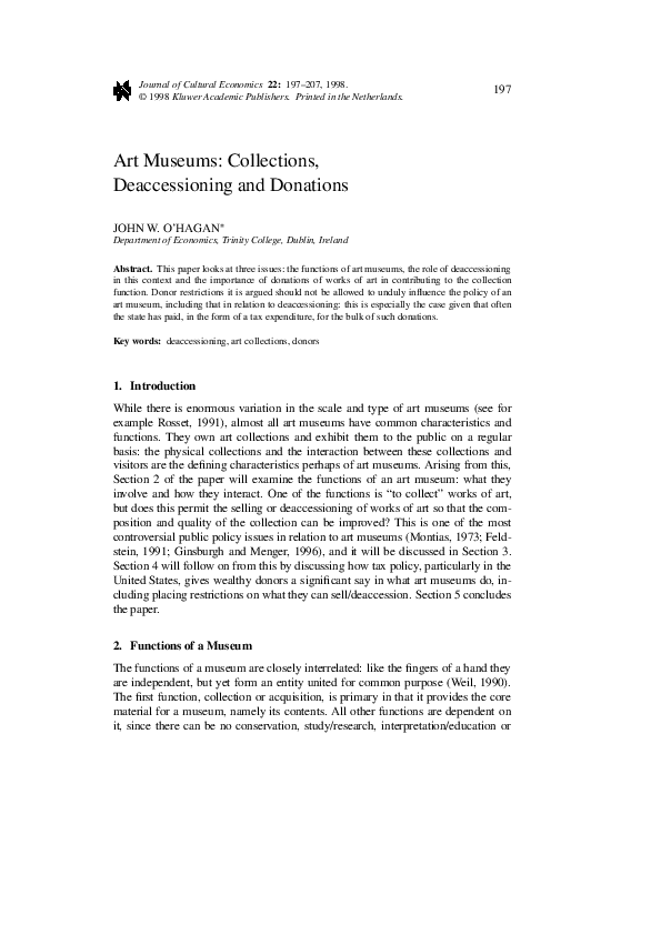 (PDF) Art Museums: Collections, Deaccessioning and Donations