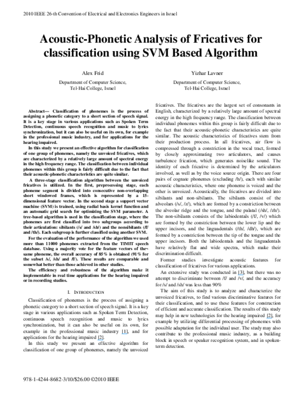 (PDF) Acoustic-phonetic analysis of fricatives for classification using SVM based algorithm