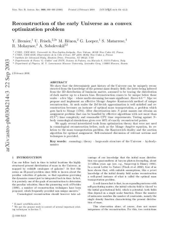 (PDF) Reconstruction of the early Universe as a convex optimization problem